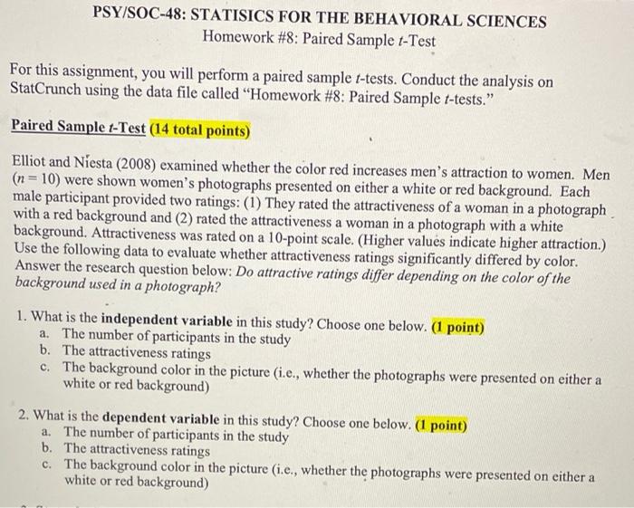 Solved PSY/SOC-48: STATISICS FOR THE BEHAVIORAL SCIENCES | Chegg.com