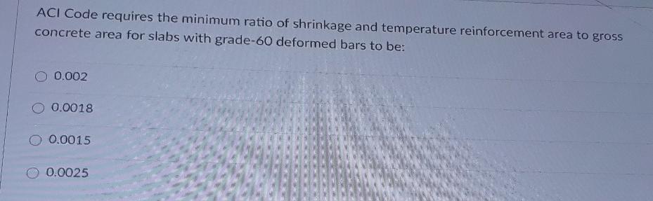 Solved ACI Code requires the minimum ratio of shrinkage and | Chegg.com