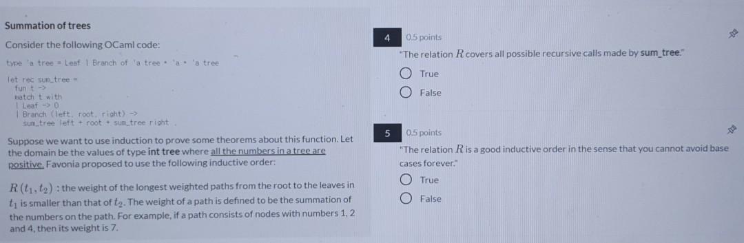 Solved Summation Of Trees 4 Consider The Following Ocaml