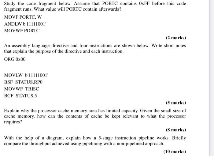 Solved Study the code fragment below. Assume that PORTC | Chegg.com
