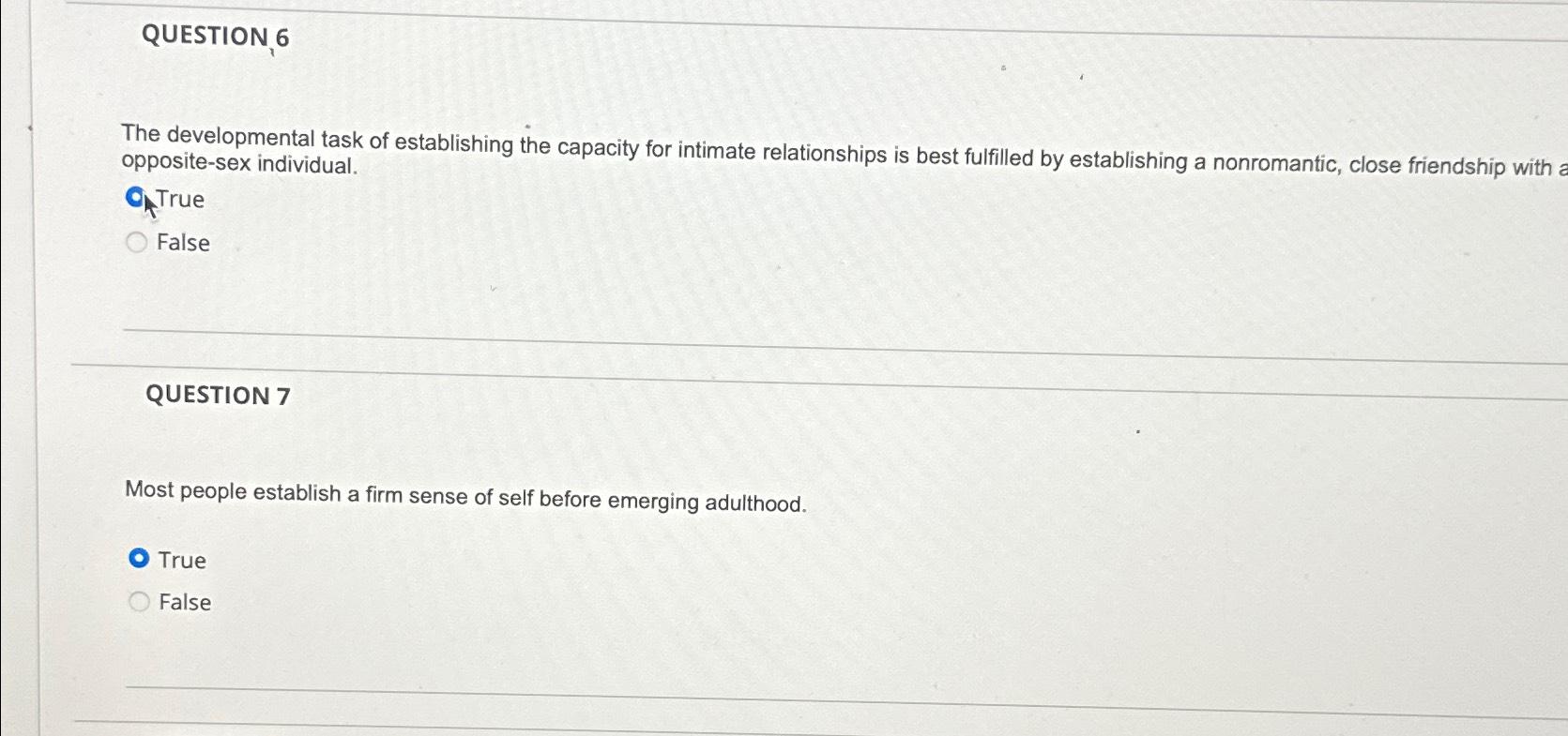 Solved QUESTION 6The developmental task of establishing the | Chegg.com