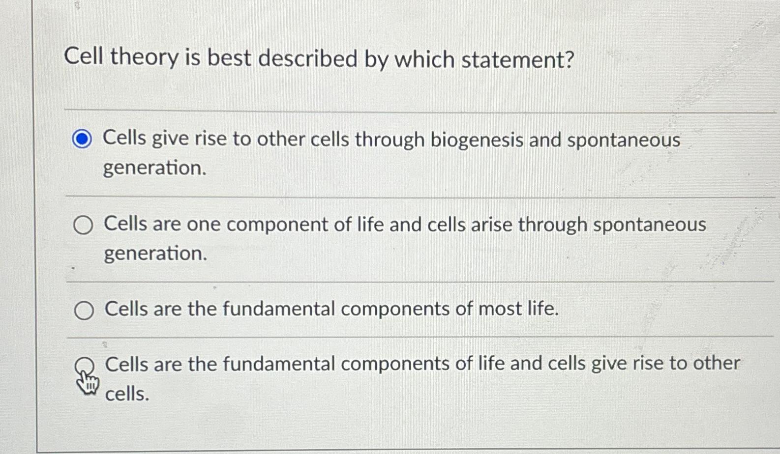 Solved Cell theory is best described by which | Chegg.com