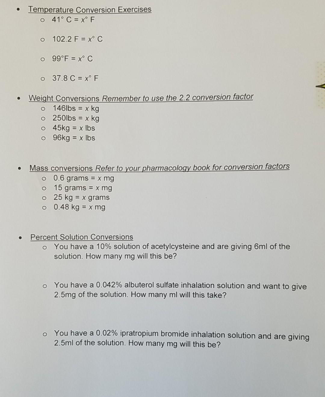 Solved • Temperature Conversion Exercises o 41° C = x° F o | Chegg.com