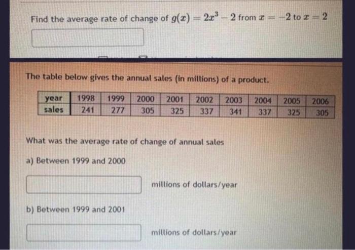 Solved Find the average rate of change of g(x)=2x3−2 from | Chegg.com