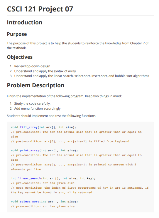 Solved CSCI 121 ﻿Project 07IntroductionPurposeThe purpose of | Chegg.com