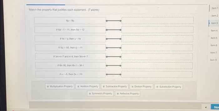 Solved Match the property that justifies each statement. (7 | Chegg.com