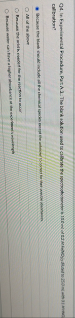 Solved Q4. ﻿In Experimental Procedure, Part A.3.: The blank | Chegg.com