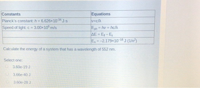 Solved Constants Equations Planck's constant: h = | Chegg.com