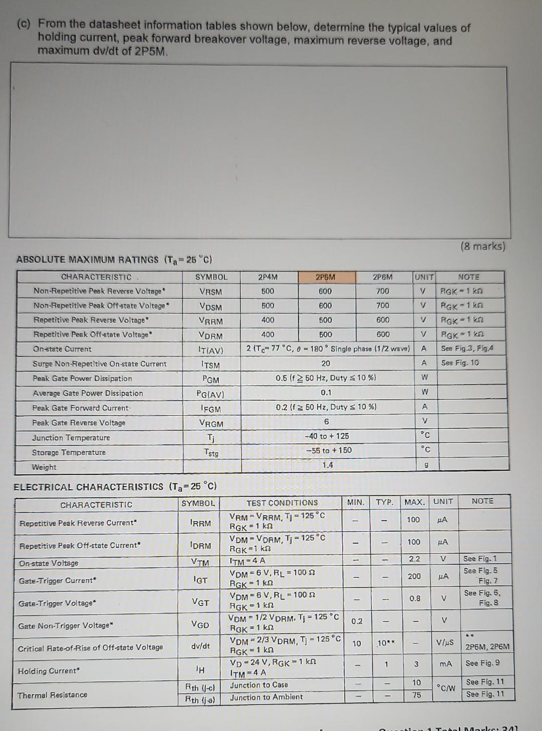 Solved (c) From the datasheet information tables shown | Chegg.com