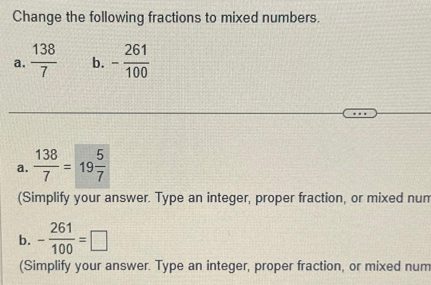 Solved Change the following fractions to mixed | Chegg.com