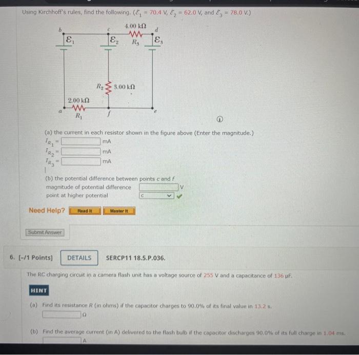 Solved Using Kirchhoff's rules, find the following. (ε1=70.4 | Chegg.com