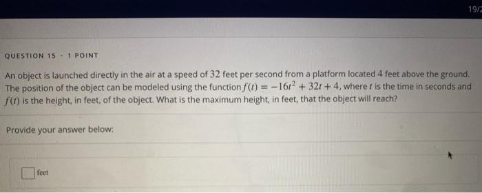 Solved 1972 QUESTION 15.1 POINT An object is launched | Chegg.com