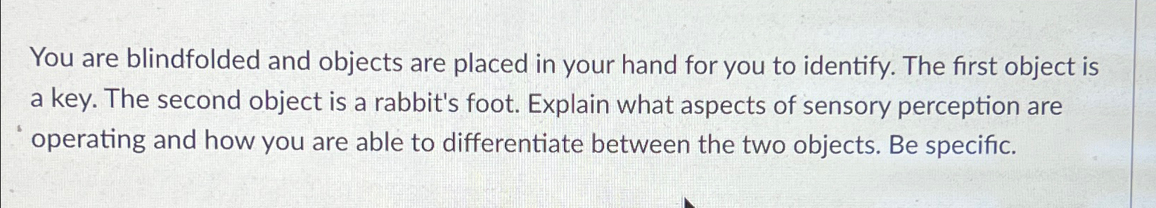 Solved You are blindfolded and objects are placed in your | Chegg.com