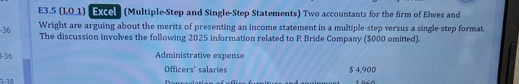 Solved E3.5 (LO 1) ﻿Excel (Multiple-Step and Single-Step | Chegg.com
