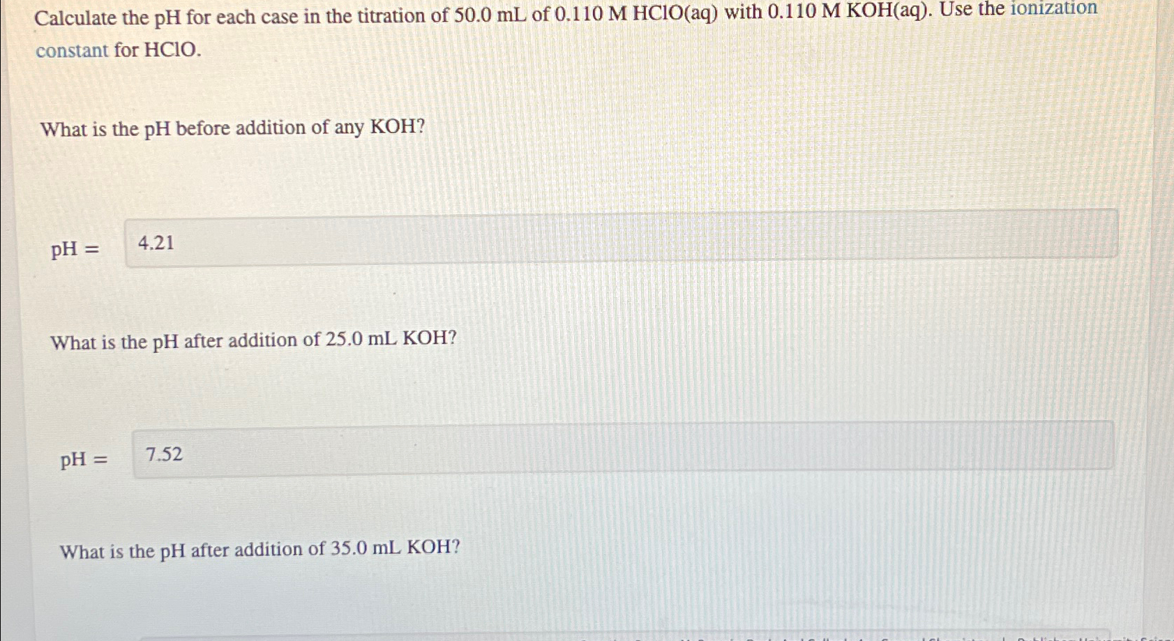 Calculate the pH ﻿for each case in the titration of | Chegg.com