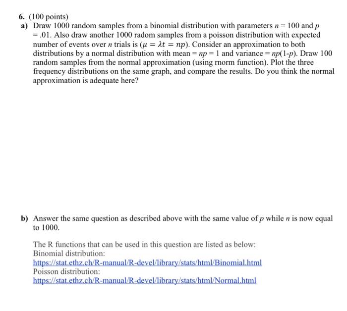 Solved 6. (100 points) a) Draw 1000 random samples from a | Chegg.com