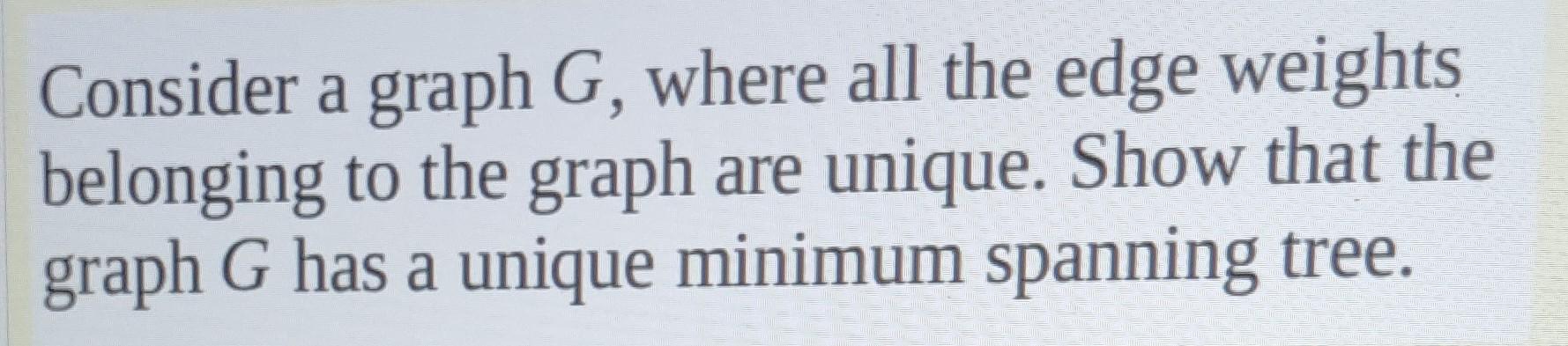 Solved Consider a graph G, where all the edge weights | Chegg.com