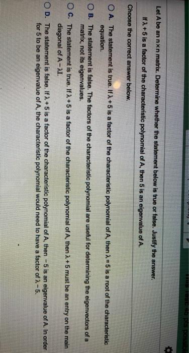 Solved Let A be an nxn matrix. Determine whether the | Chegg.com