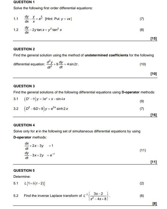 Solved QUESTION 1 Solve the following first order | Chegg.com
