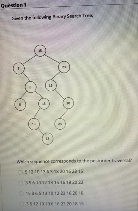 Solved Question 1 Given the following Binary Search Tree, 23 | Chegg.com