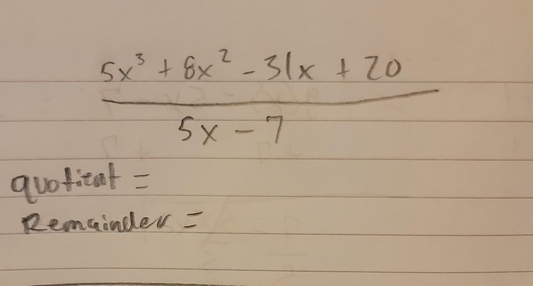 Solved 5x−75x3+8x2−31x+20 | Chegg.com