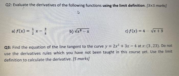 Solved Q2: Evaluate the derivatives of the following | Chegg.com