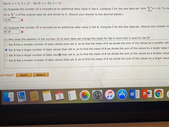 Solved Set A: n = 5; X = 10 Set B: n = 50; x = 10 (a) | Chegg.com