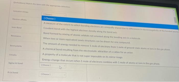 Solved Don Match the term with the propriate de sont bond | Chegg.com