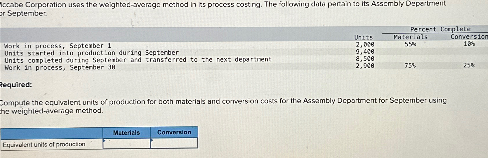 Solved Iccabe Corporation uses the weighted-average method | Chegg.com