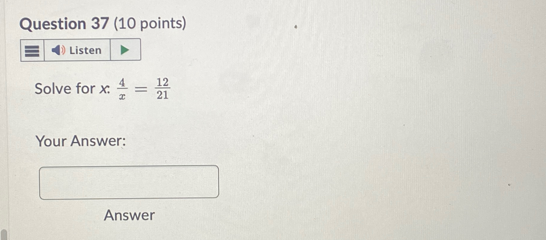 Solved Question 37 (10 ﻿points)Solve for x*4x=1221Your | Chegg.com
