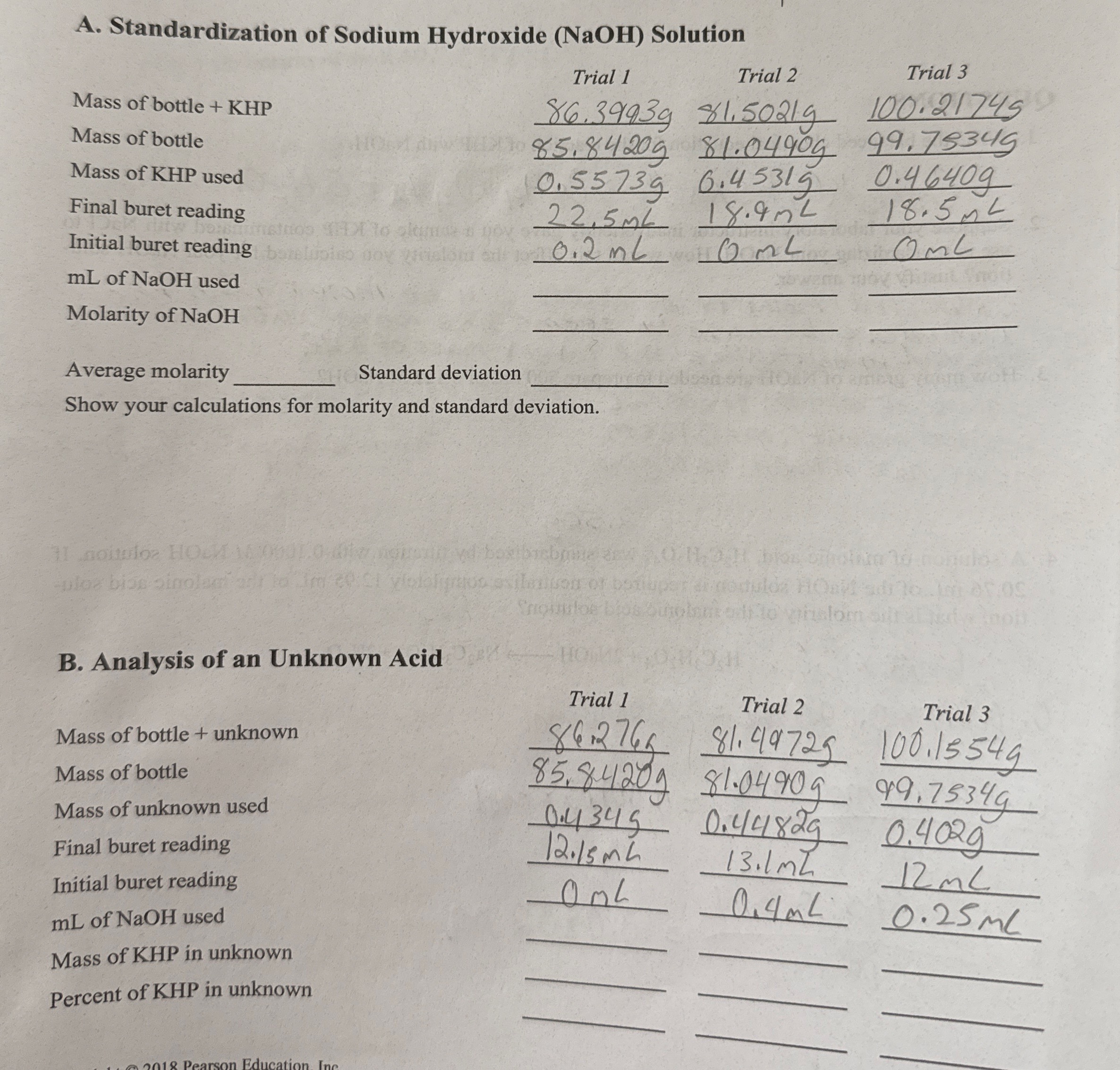 A. ﻿Standardization of Sodium Hydroxide ( ﻿NaOH ) | Chegg.com