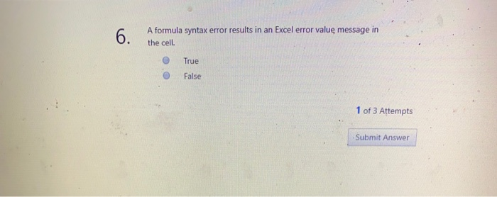 Solved A formula syntax error results in an Excel error | Chegg.com