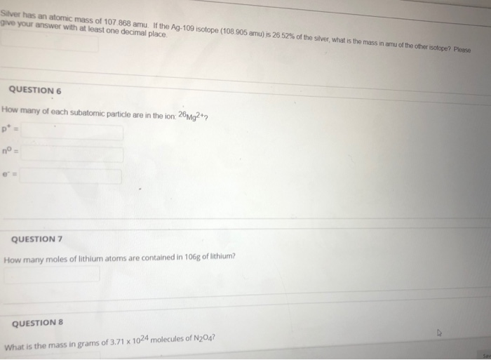 Solved Silver has an atomic mass of 107 868 amu. If the | Chegg.com