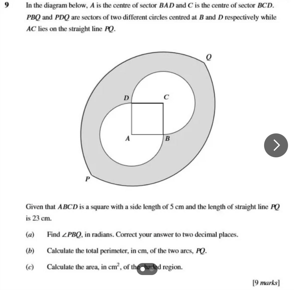 Solved 9 ﻿In the diagram below, A ﻿is the centre of sector | Chegg.com