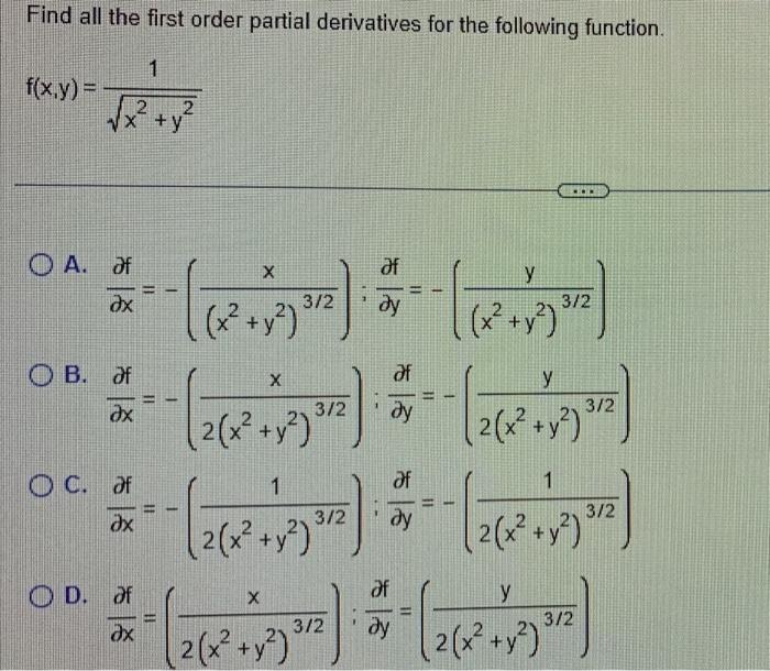 Solved Find all the first order partial derivatives for the | Chegg.com