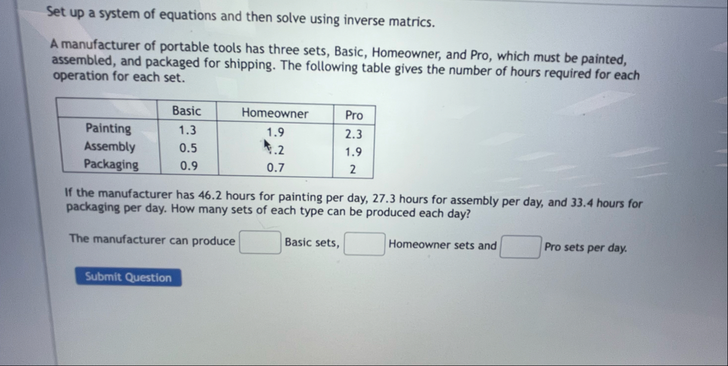 Solved Set up a system of equations and then solve using | Chegg.com