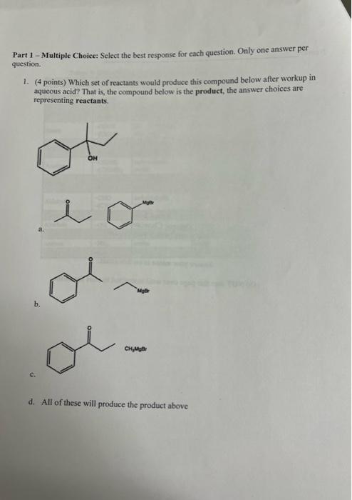 Solved Part 1 - Multiple Choice: Select the best response | Chegg.com