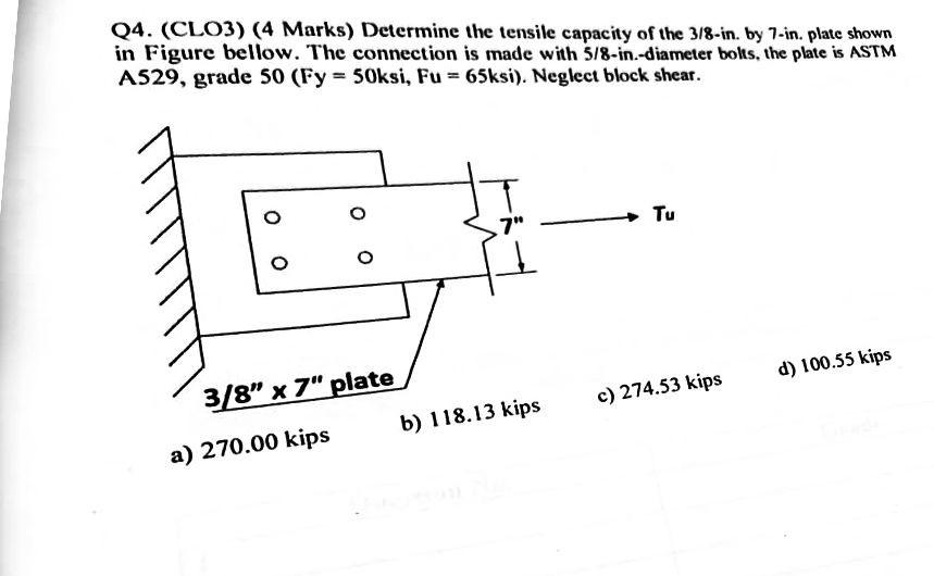 Solved Q4. (CLO3) (4 Marks) Determine the tensile capacity | Chegg.com
