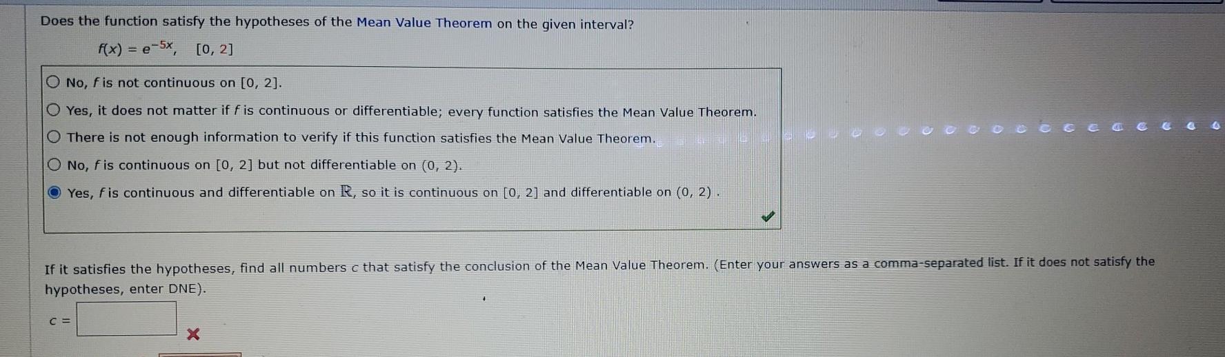 Solved Does the function satisfy the hypotheses of the Mean | Chegg.com