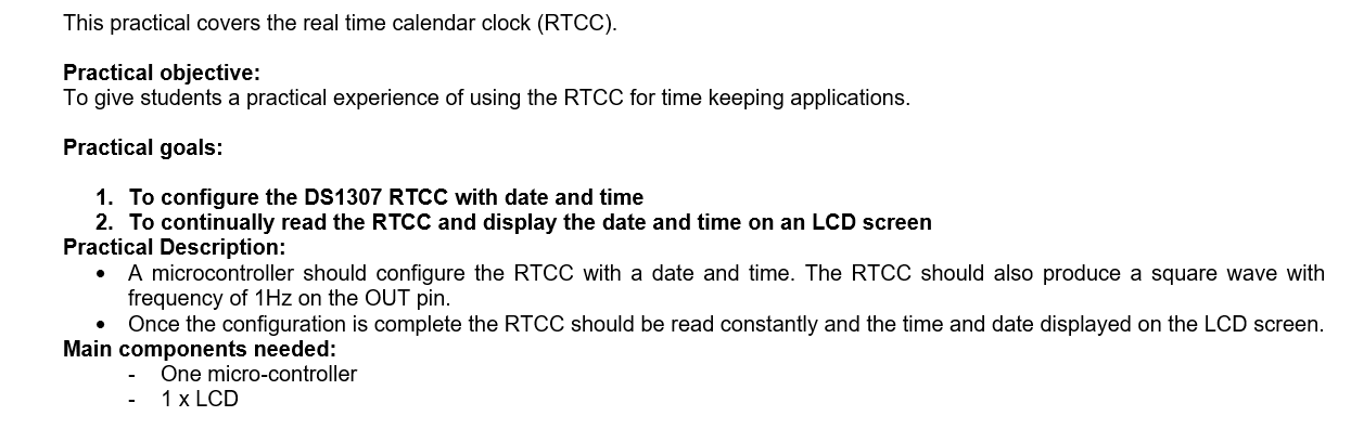 Solved This practical covers the real time calendar clock | Chegg.com