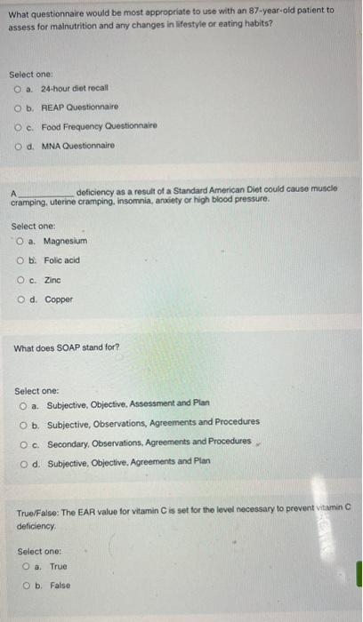 Solved What questionnaire would be most appropriate to use | Chegg.com