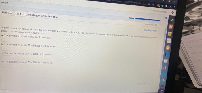 Solved ment a con Exercise 07.17 Algo (Sampling Distribution | Chegg.com