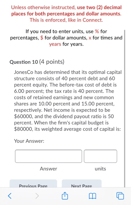 Solved Unless otherwise instructed, use two (2) decimal | Chegg.com