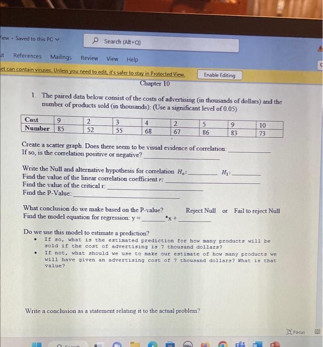 Solved Chapter 10 1. The paired data below consist of the | Chegg.com