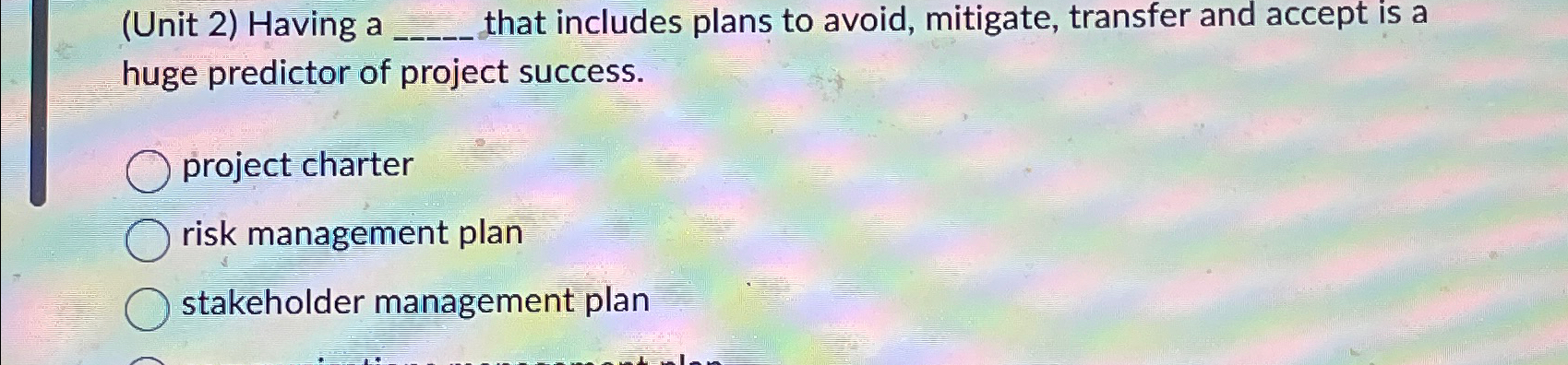 Solved (Unit 2) ﻿Having a that includes plans to avoid, | Chegg.com