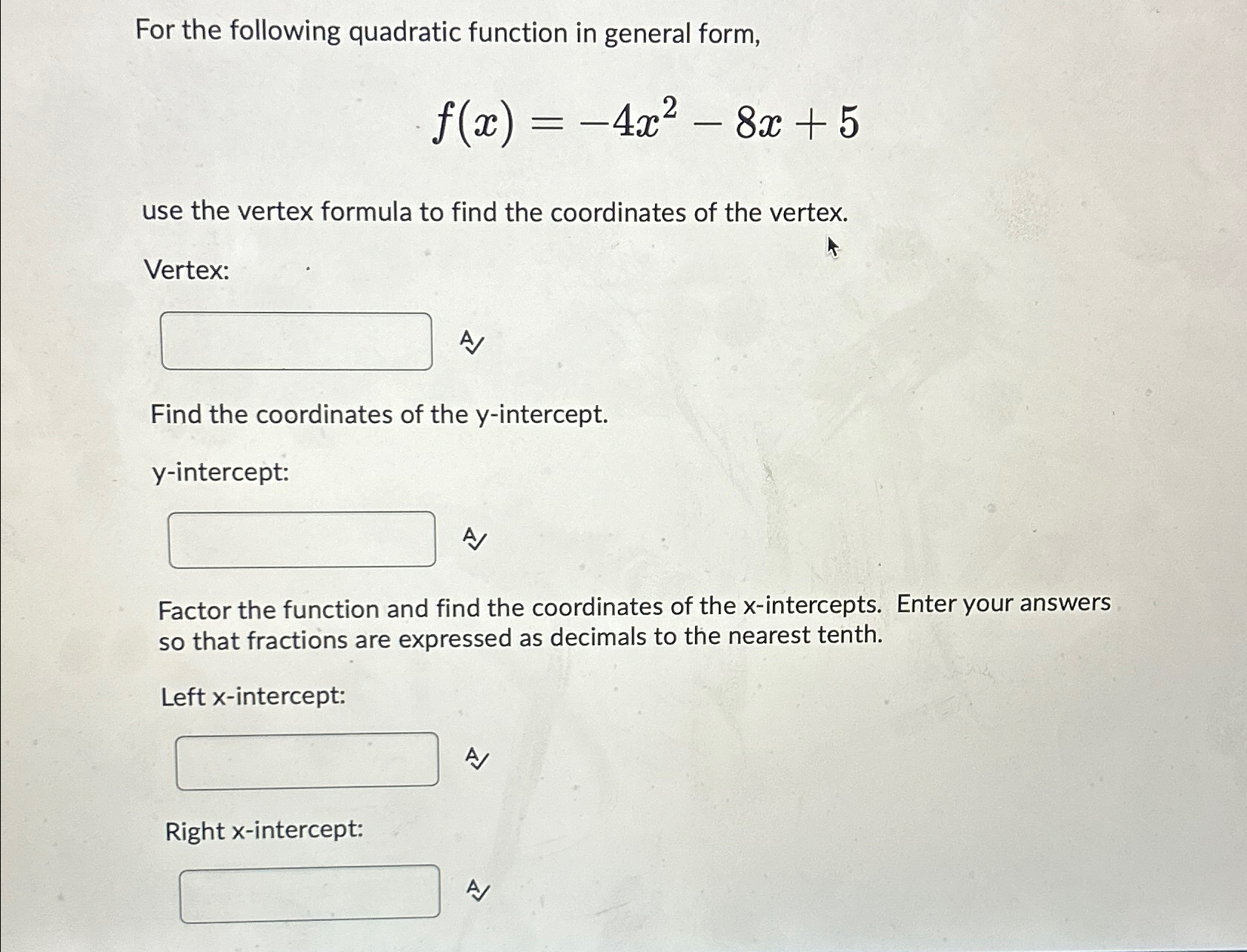 Solved For the following quadratic function in general | Chegg.com