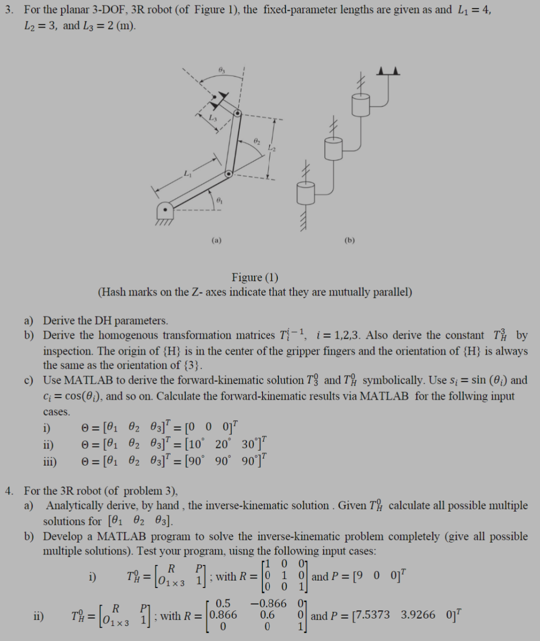 solve question 4For the planar 3-DOF, 3R robot (of | Chegg.com