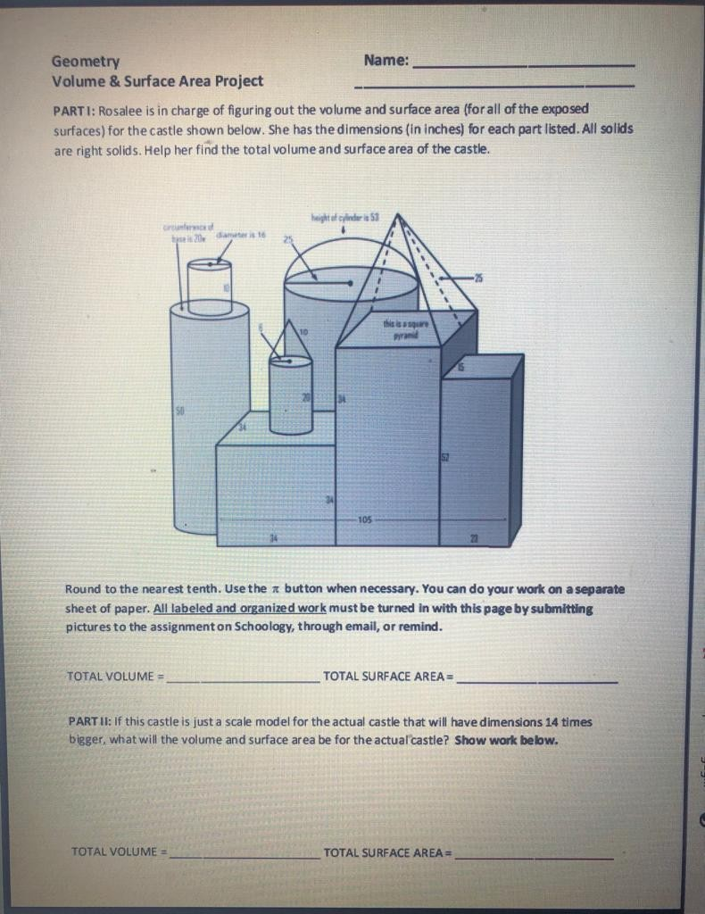 Name: Geometry Volume & Surface Area Project PARTI: | Chegg.com