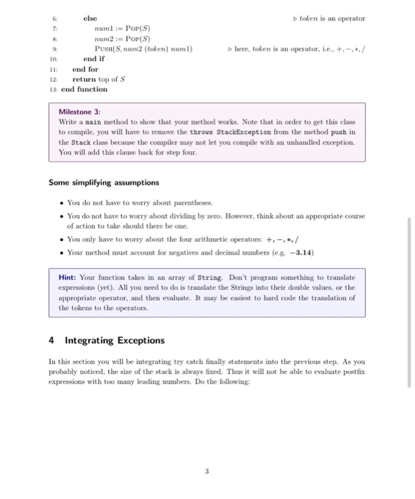 Solved Milestone 1: Create a class, StackException extends | Chegg.com
