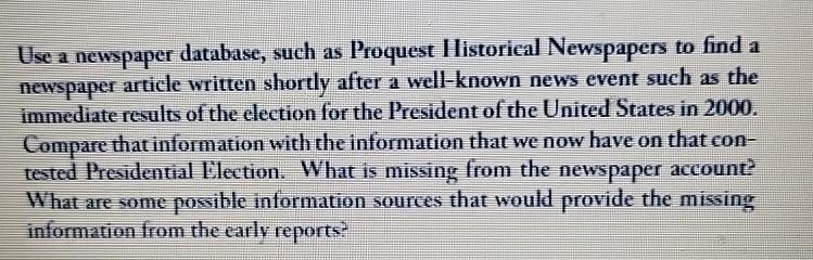Solved Use a newspaper database, such as Proquest | Chegg.com